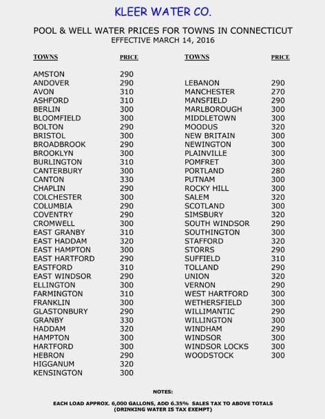 water-price-list - Manchester, CT - Kleerwater