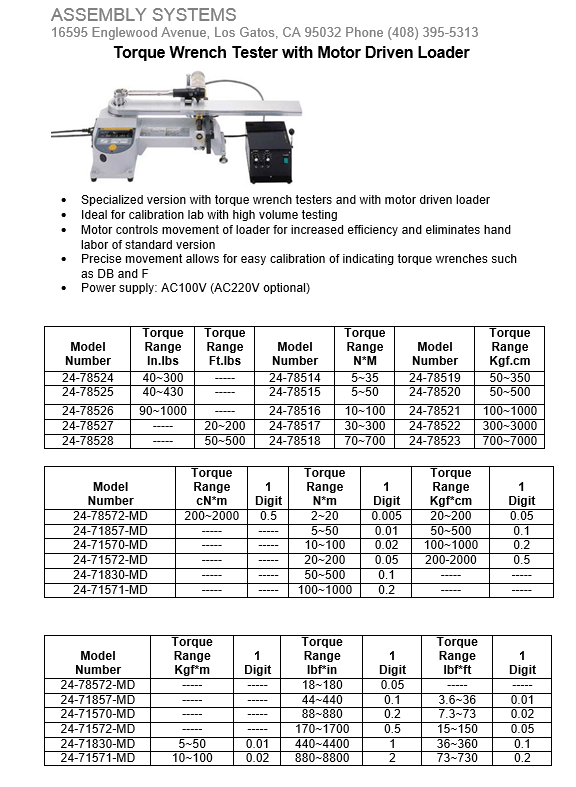 Torque Wrench Tester with Motor Driven Loader | Skye Industries, Inc