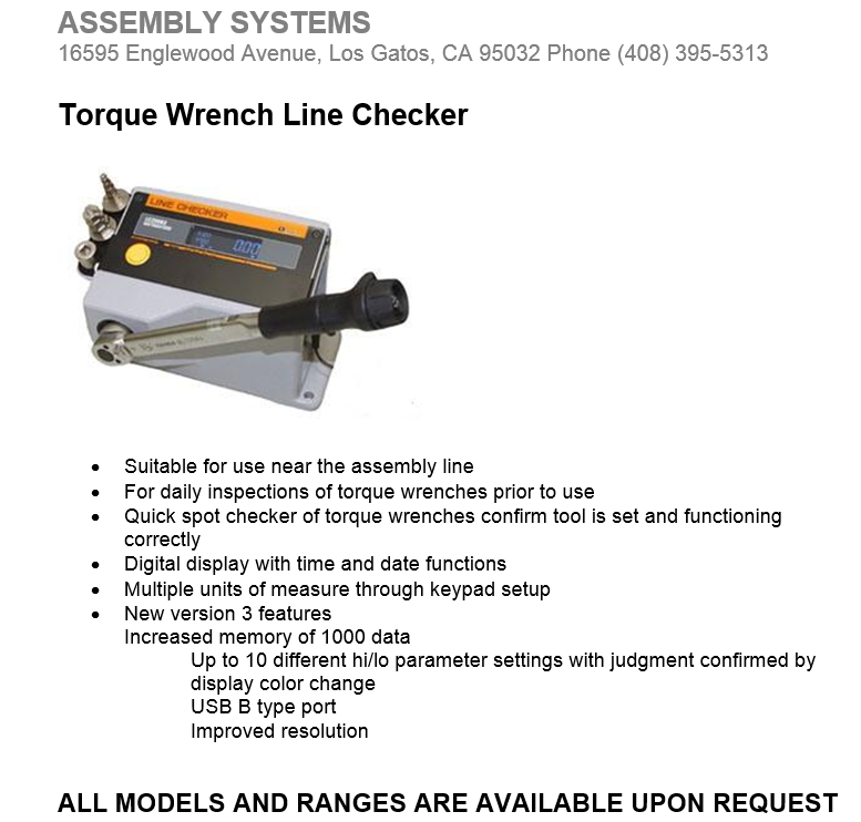 Torque Wrench Line Checker | Skye Industries, Inc