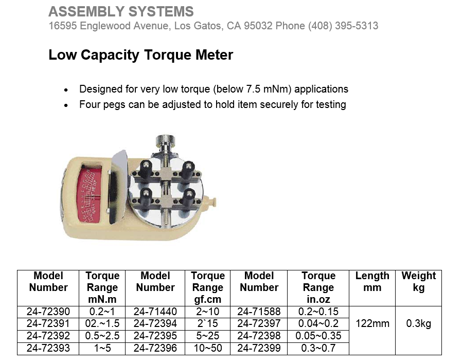 Low Capacity Torque Meter | Skye Industries, Inc