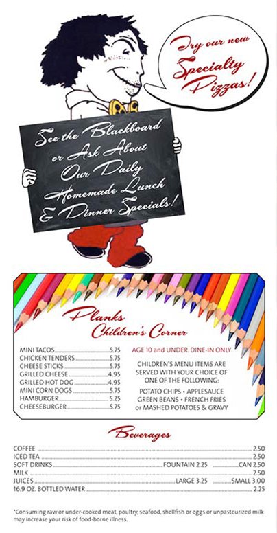 Lunch and Dinner Menu | Planks Cafe & Pizzeria on Parsons - Columbus, Ohio