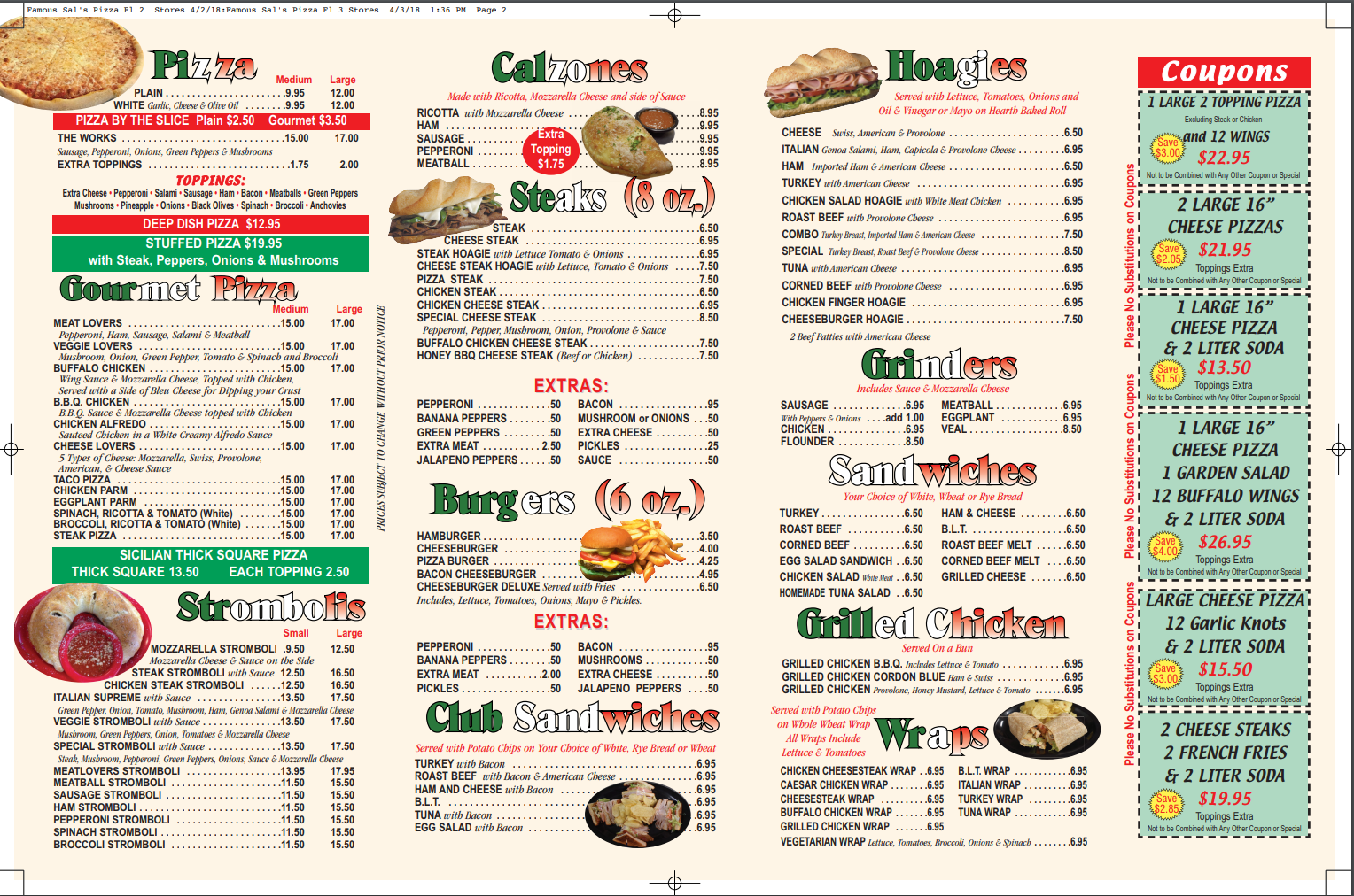 Italian Pizza Restaurant Menu | Hudson, Fl | Famous Sal's Pizza and ...